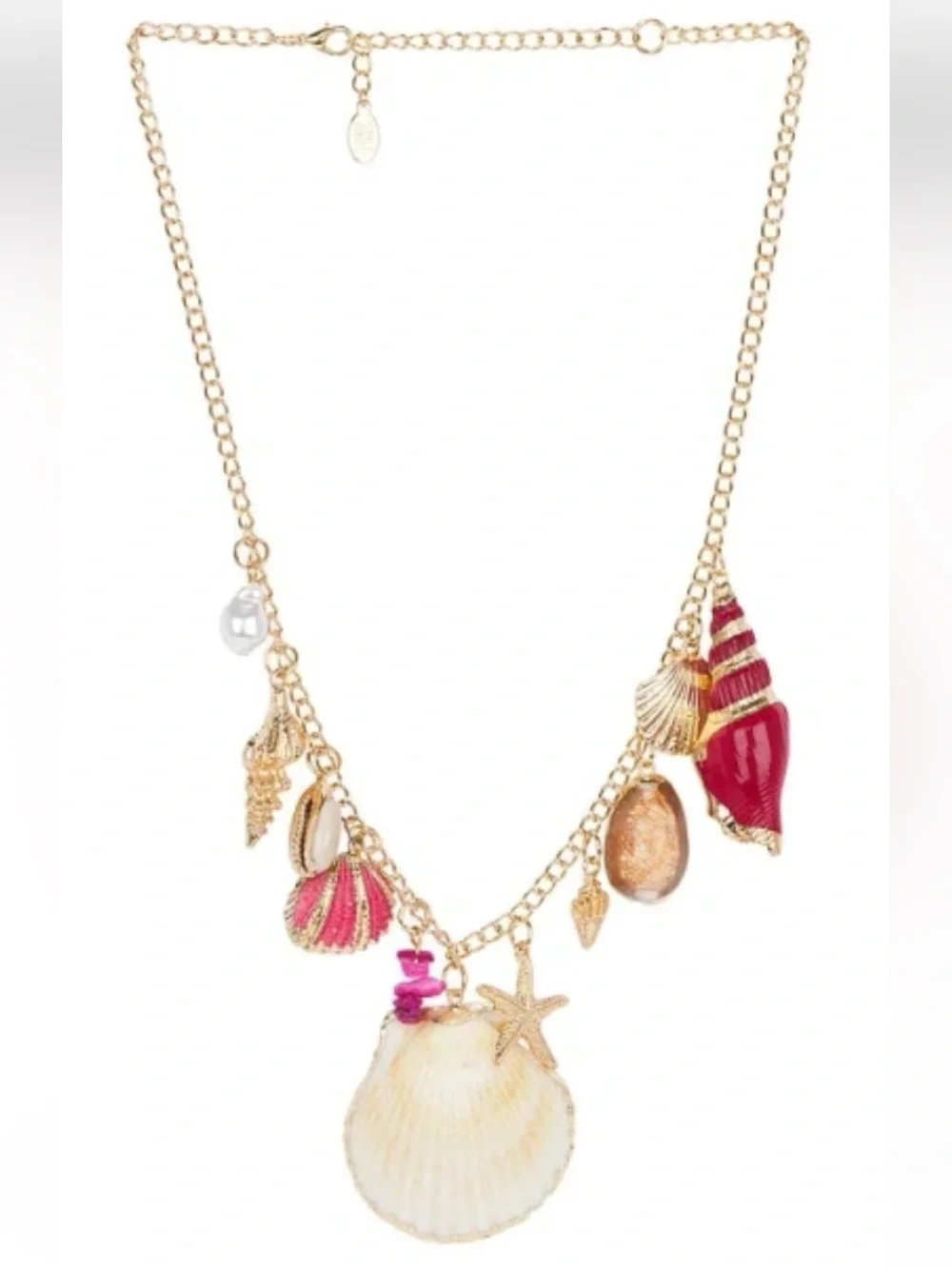 REVOLVE | Jewelry | Revolve Goldtone Shell Charm Necklace With Pink ...